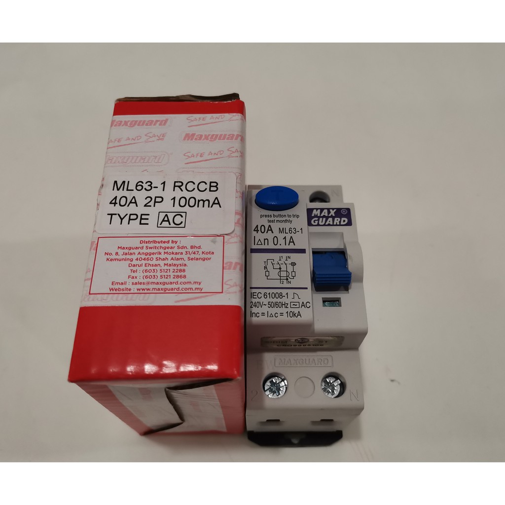 Maxguard 2 Pole 40A/63A 100mA RCCB/ELCB Residual Current Circuit Breakers 40A 2P -100MA | PGMall