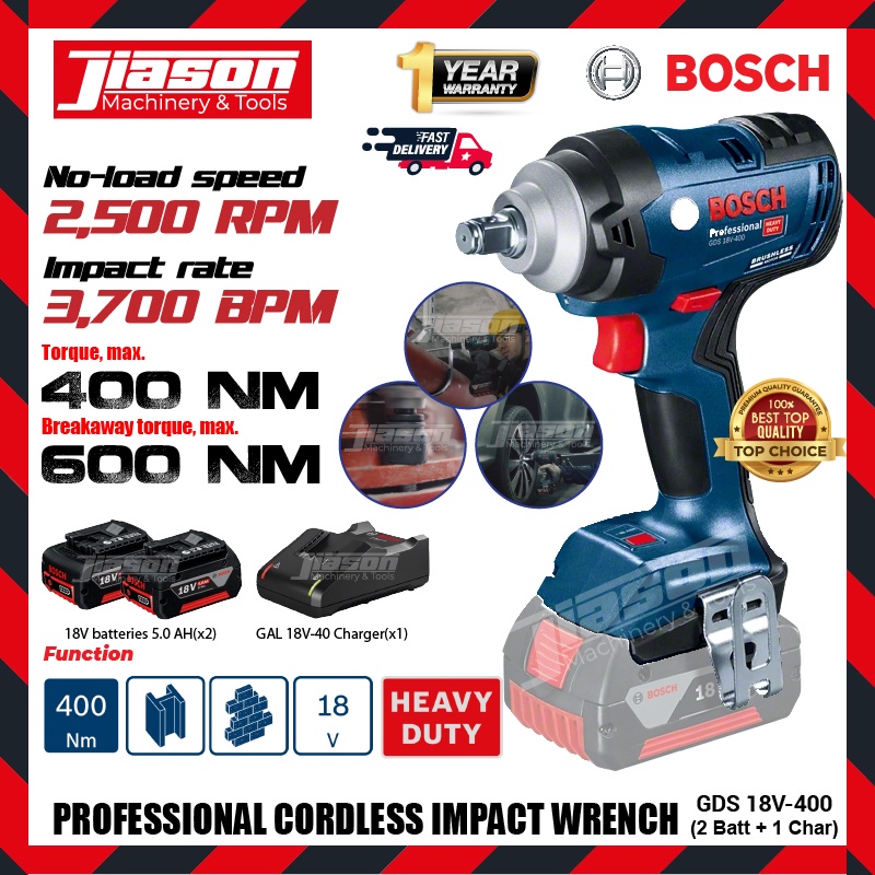 BOSCH GDS 18V-400 / GDS18V-400 18V 400NM Professional Cordless Impact Wrench 2500RPM 3700BPM ...