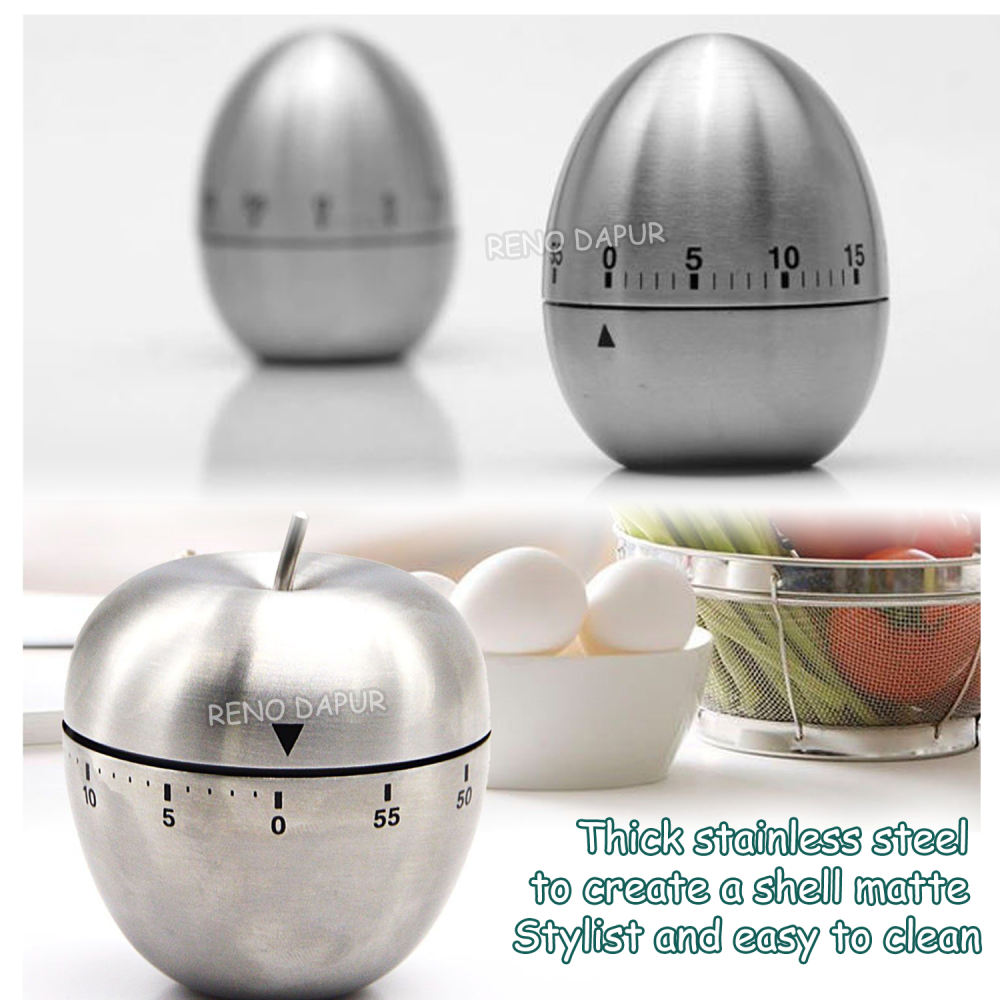 Kitchen Timer Stainless Apple/Egg Steel Metal Mechanica 60 Min Visual ...