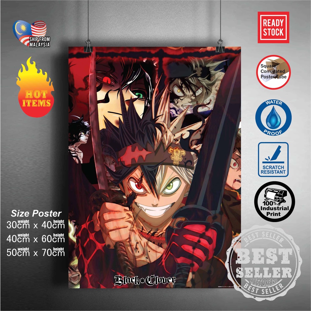 （READY STOCK) Black Clover Poster Anime | asta | sally| Black Bulls ...