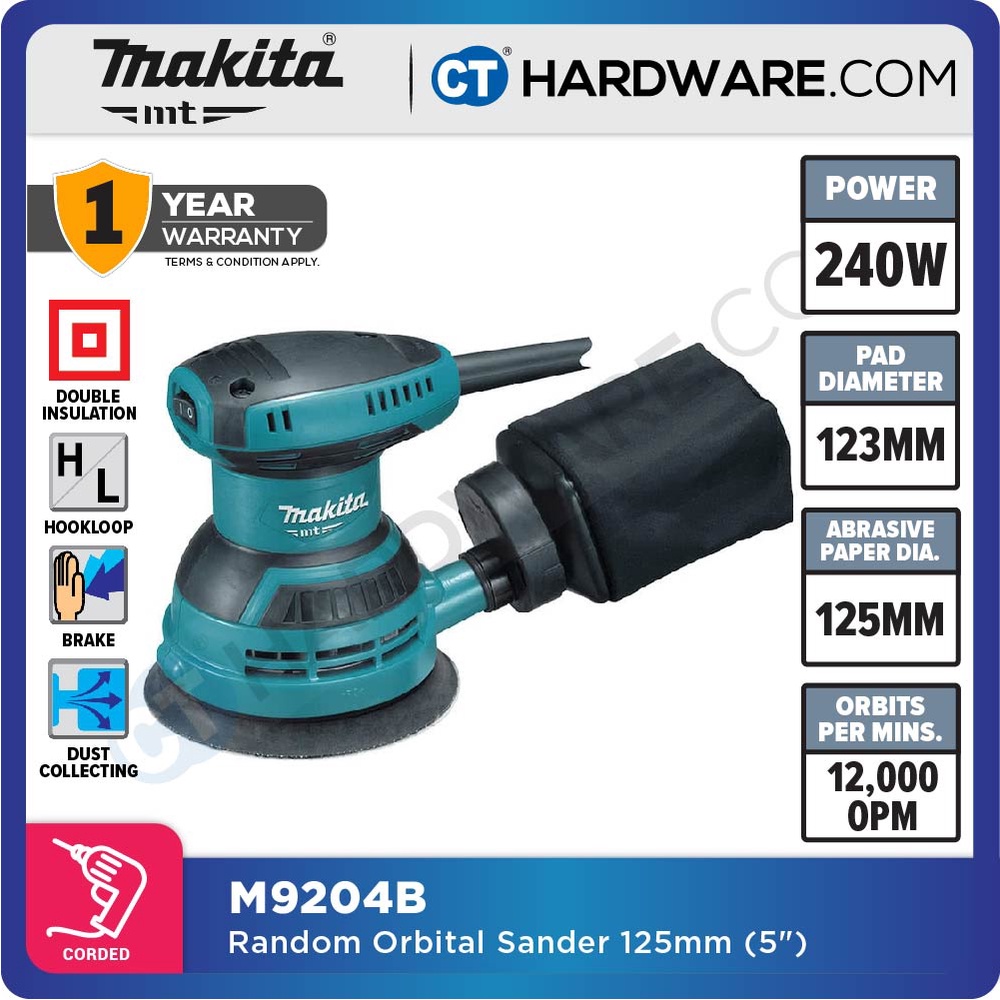 MAKITA MT M9204B CORDED RANDOM ORBITAL SANDER 5" (125MM) | 240W ...