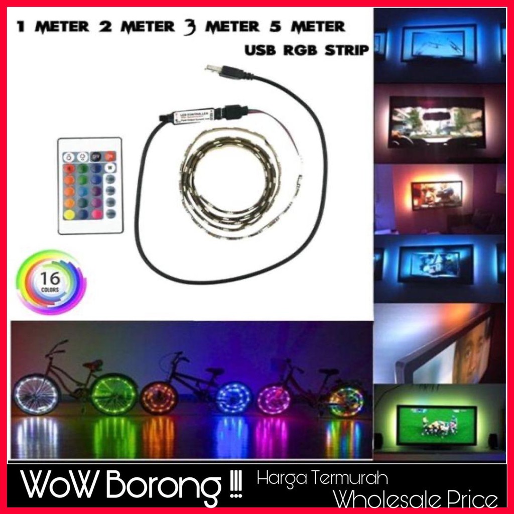 USB RGB LED Strip Light For Car TV Back Lighting Kit 24 Key 16 Color 5V ...