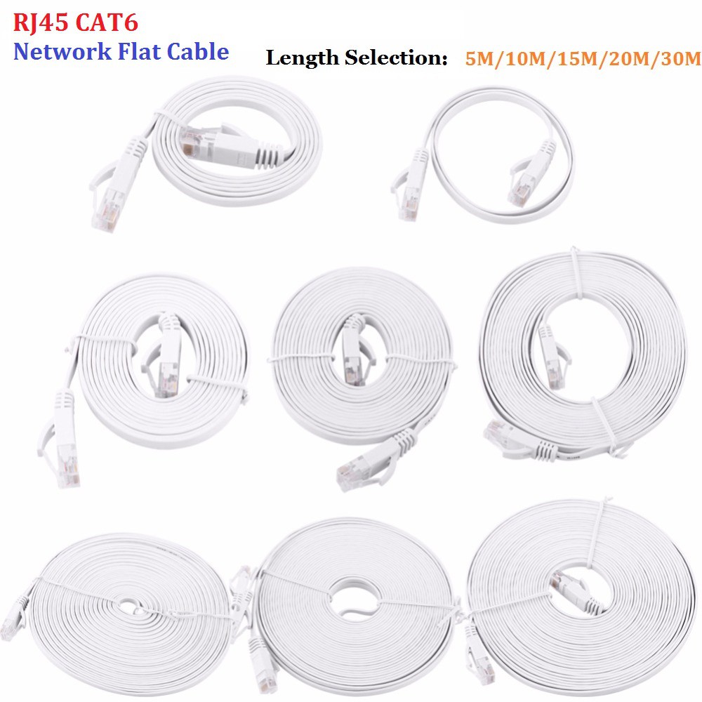CAT6 Internet Network Flat Cable Cord RJ45 Patch LAN Cable White Color ...