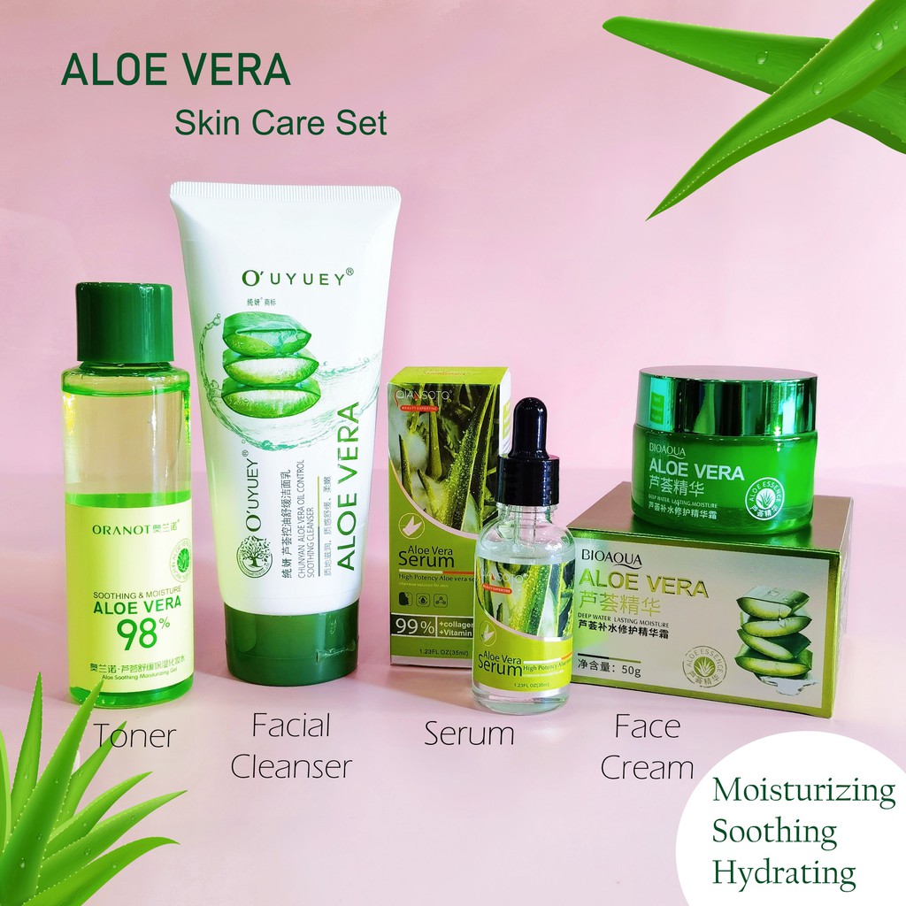 ALOE VERA Skin Care Set (Toner, Cleanser, Serum & Face Cream) | Shopee ...