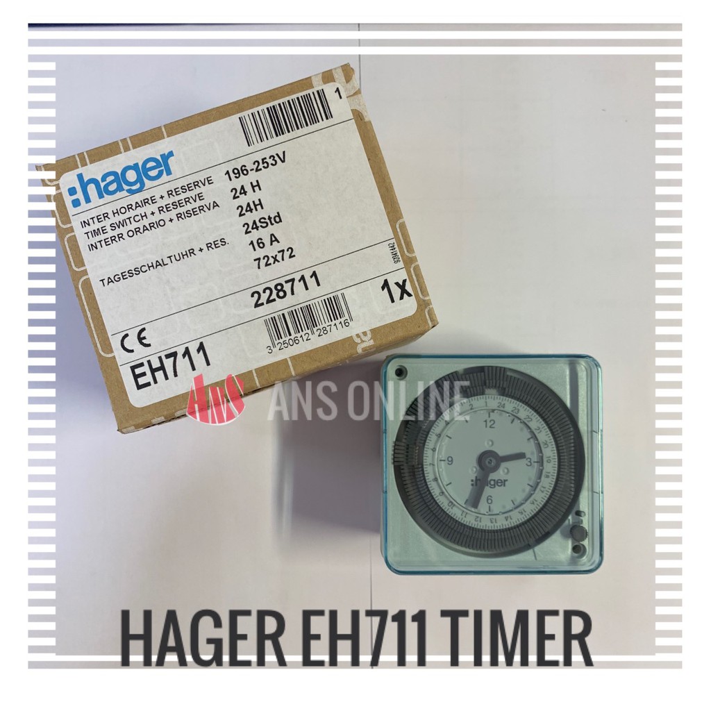HAGER EH711 24HOUR TIME SWITCH ANALOGUE TIMER SWITCH 72MMX72MM | Shopee ...