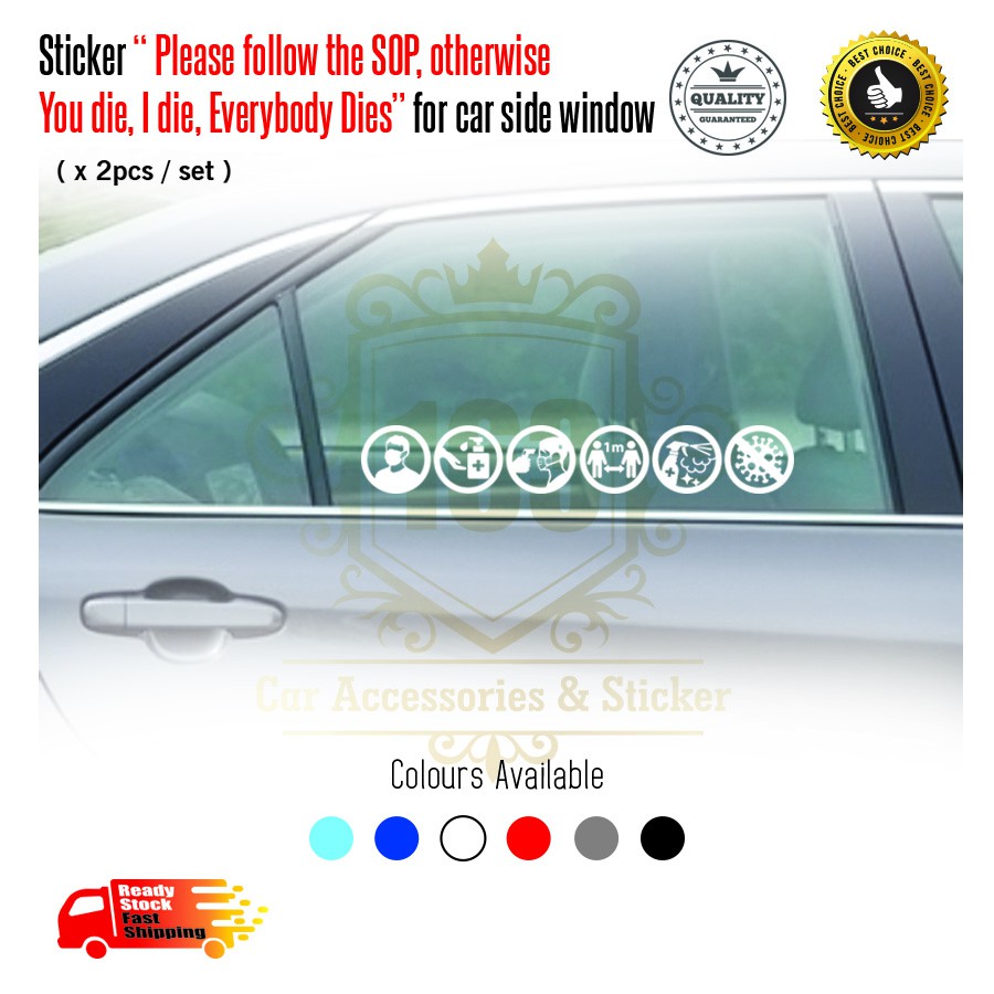 Car Side Window Sticker "Please Follow The SOP" 6 Symbol City PERODUA ...