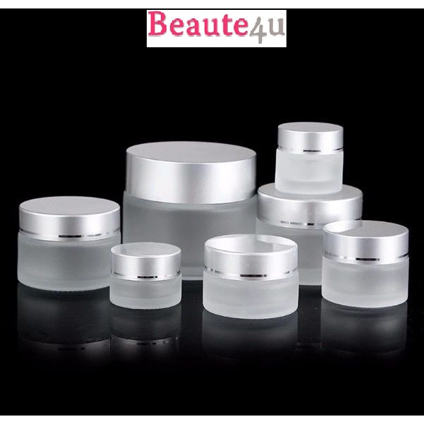 ReadyStock frosted Glass Jar Cream Jars Sliver/Gold Aluminium lid 10g 20g 30g 50g empty cosmetic ...