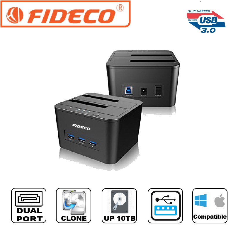 Fideco Dual Bay HDD Docking Station With Built-in 3*USB 3.0 | Shopee Malaysia