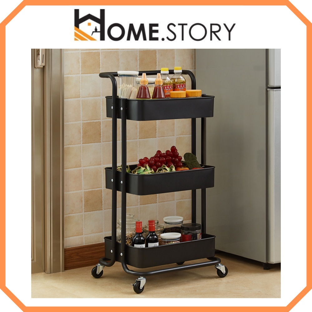 [100% Steel] 3 Tier Multi-functional Metal Trolley Storage Rack with ...