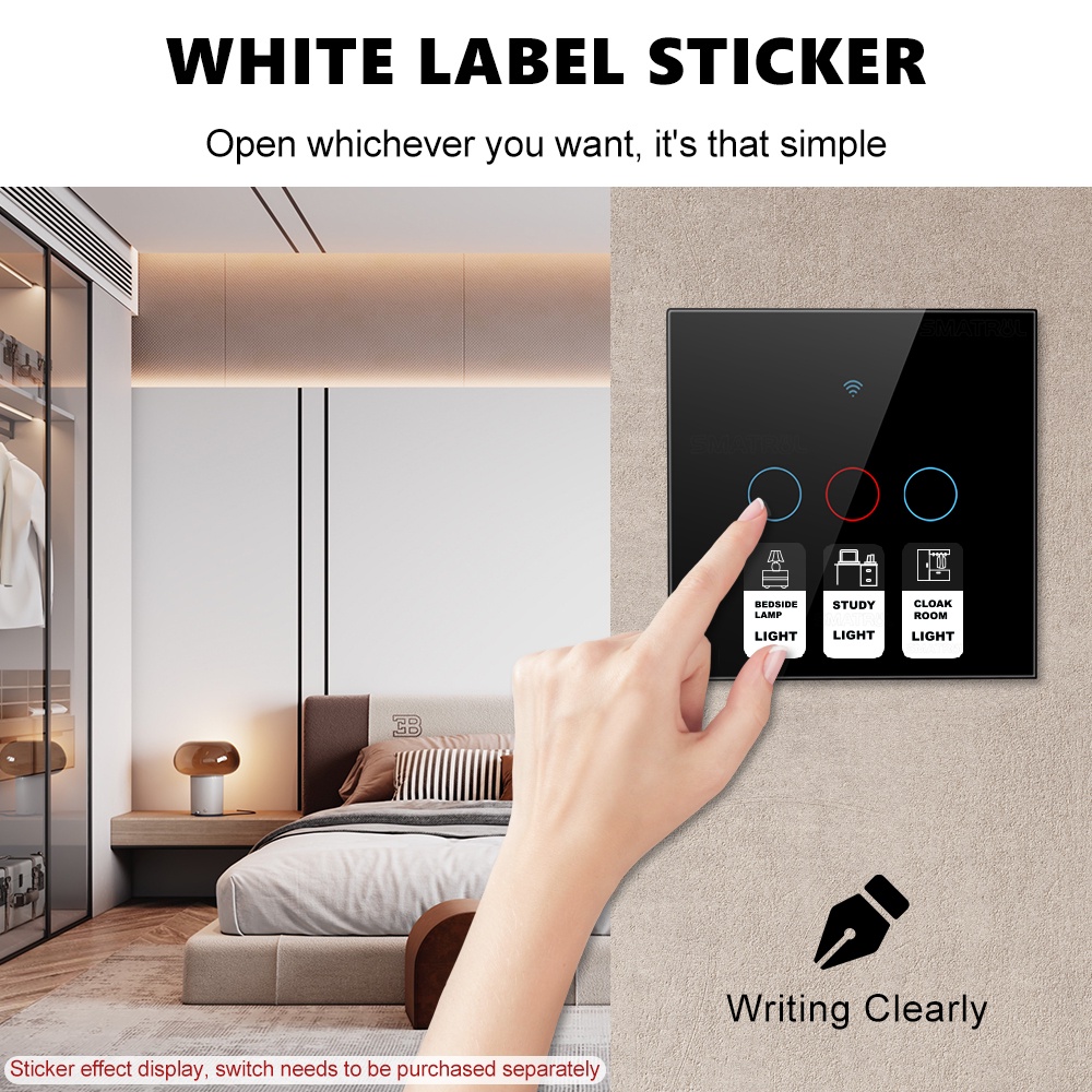SMATRUL English Touch Switch Pattern Sticker Wording Label Home ...