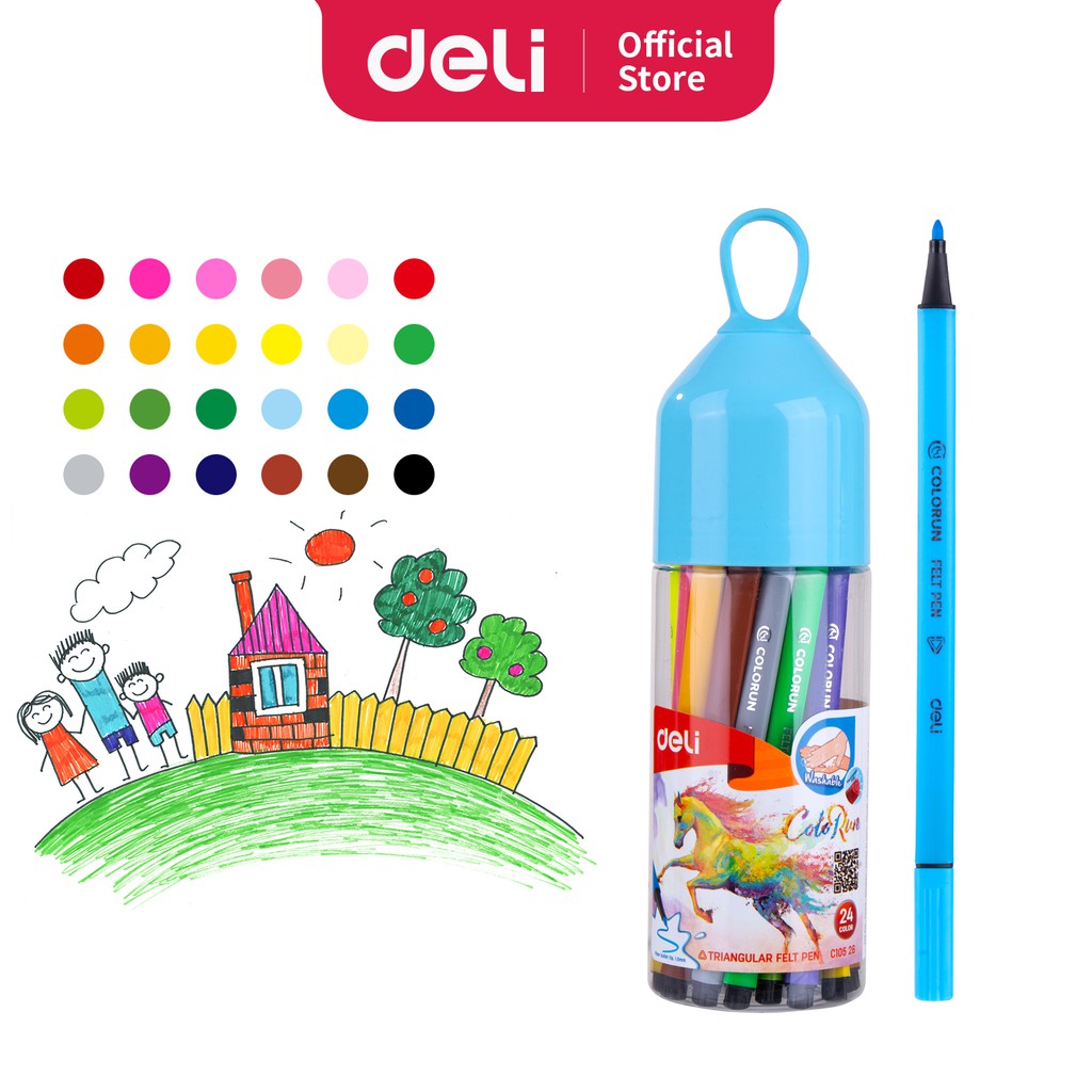 Deli Coloring Colorful Smooth Felt Pen Triangular Barrel 24 colors ...