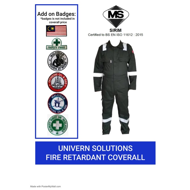 DOSH SIRIM Approved - Fire Retardant Coverall (FRC) ARMY & DARK Green ...