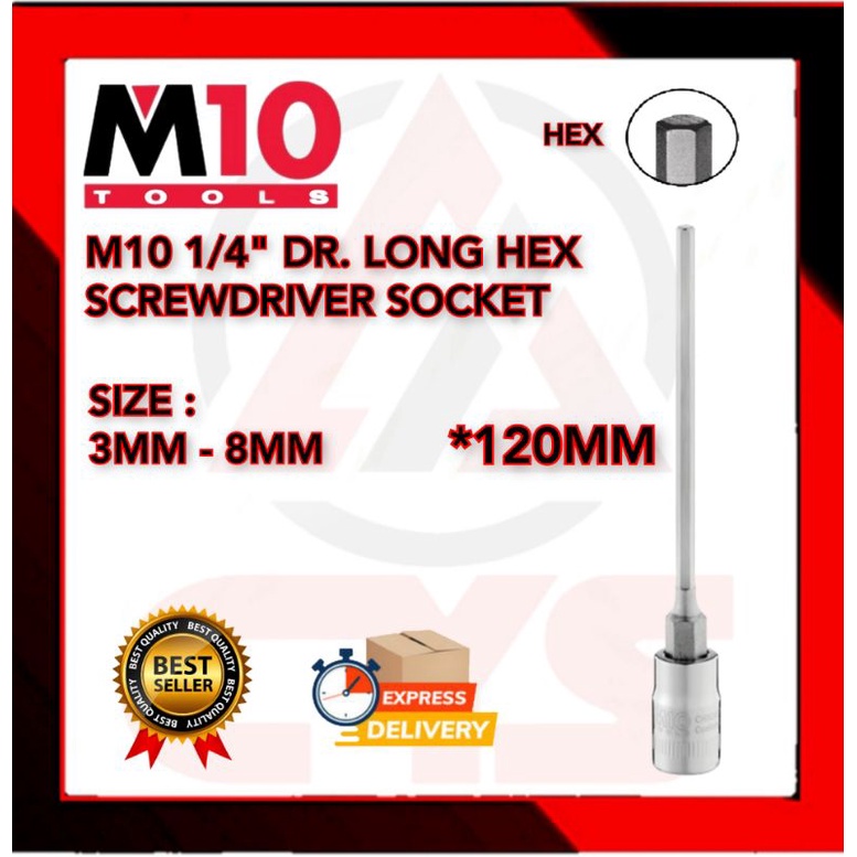 (100% QUALITY) M10 TOOLS 1/4"DR. LONG HEX SCREWDRIVER SOCKET / ALLEN ...