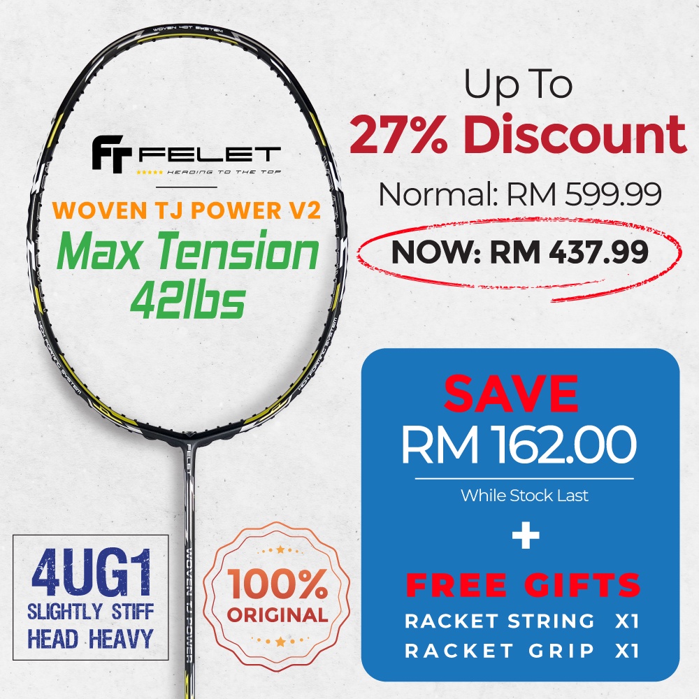 FELET Woven TJ Power V2 (Yellow) Badminton Racket Unstrung (FREE String ...