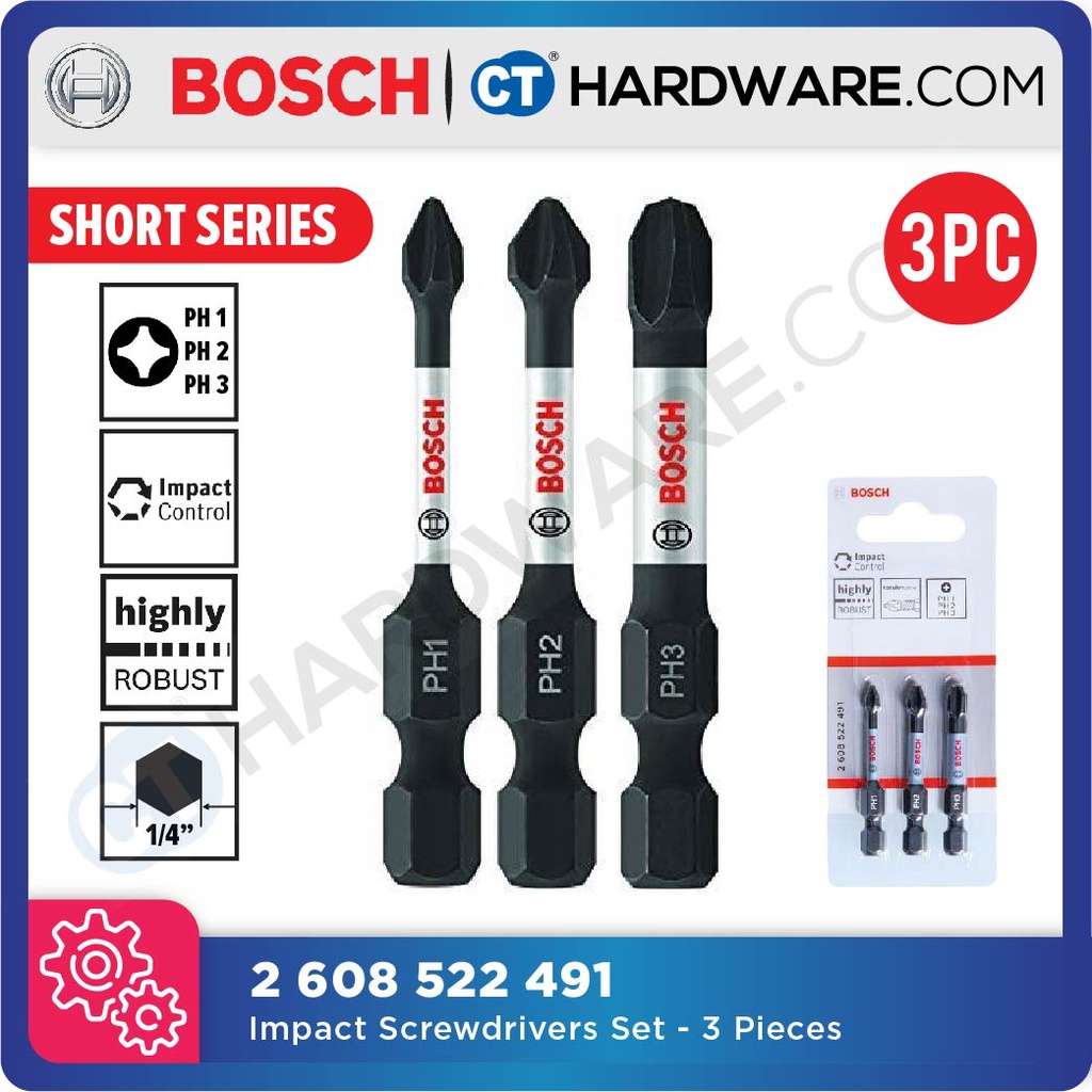 BOSCH 2 608 522 491 IMPACT SCREWDRIVER BITS PH1 | PH2 | PH3 | SHORT ...