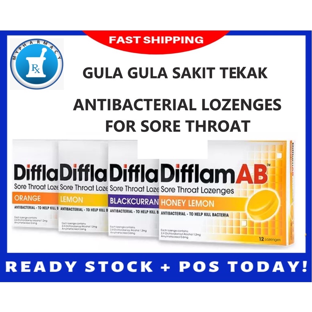 DIFFLAM AB ANTIBACTERIAL LOZENGES 12'S [HONEY LEMON /BLACKCURRANT ...