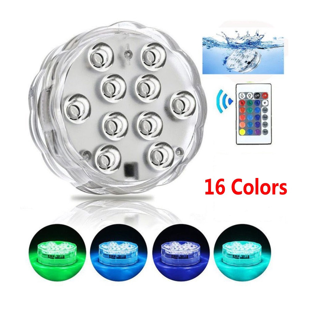 Waterproof Swimming Pool Light with Remote Control,10 LED Submersible ...