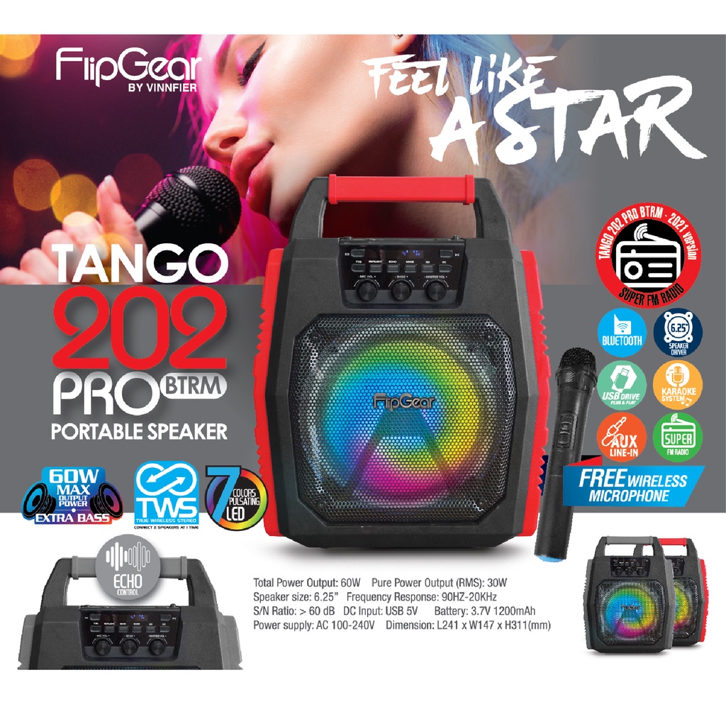 Vinnfier FlipGear Tango 202 PRO WM TWS Wireless Portable Bluetooth Speaker with USB drive AUX ...