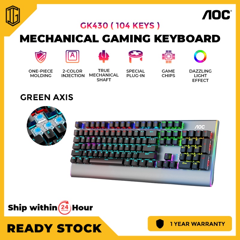 AOC GK430 RGB True Mechanical 104 Keys Keyboard Green Axis Game Chip ...