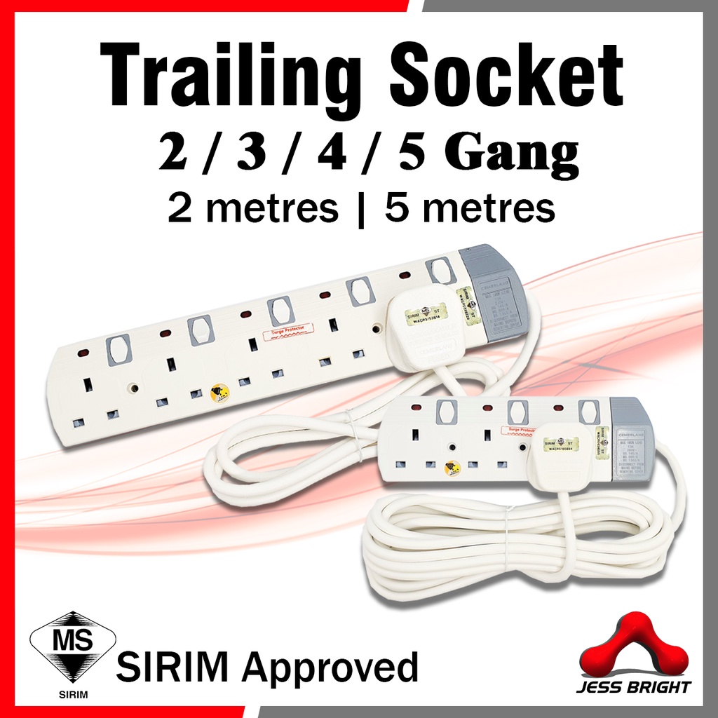 [SIRIM] 2M/5M MultipleTrailing Socket 2/3/4/5 Gang NEON Extension ...