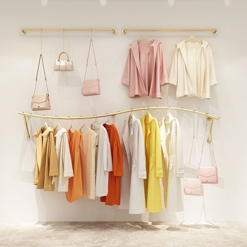 Clothing Store Display Rack On Wall Golden Children's Shelf Wall ...