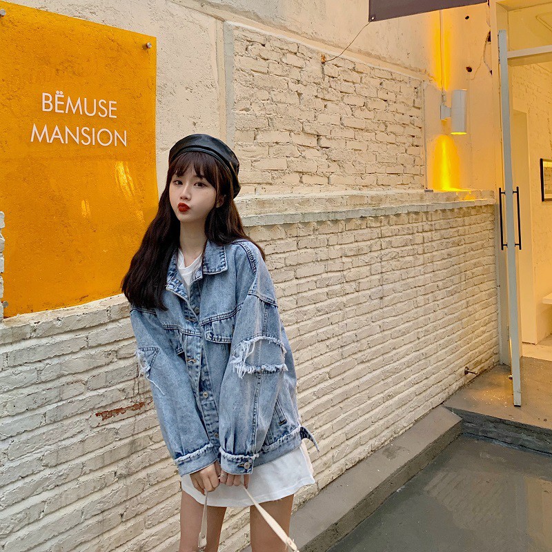 Korean Ripped HipHop Denim Oversized Unisex Men Women Jacket ...