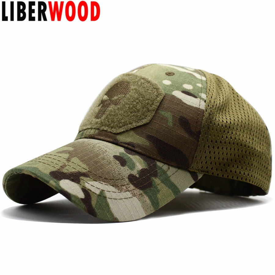 LIBERWOOD Punisher Skull Multicam Operator Cap Men Mesh summer Fitted ...