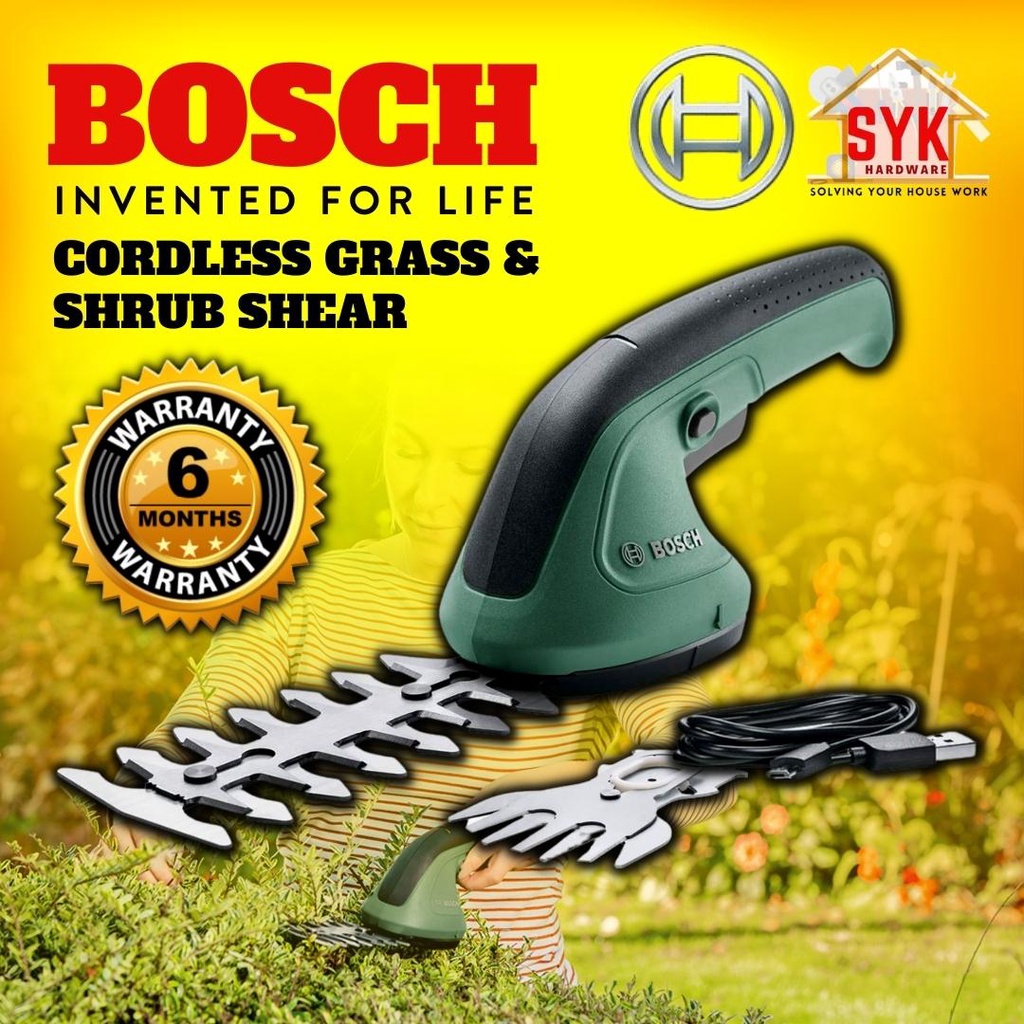 SYK BOSCH Easy Shear 3.6V Cordless Grass Shear Pruning Shears Grass Cutter Gardening Tools ...