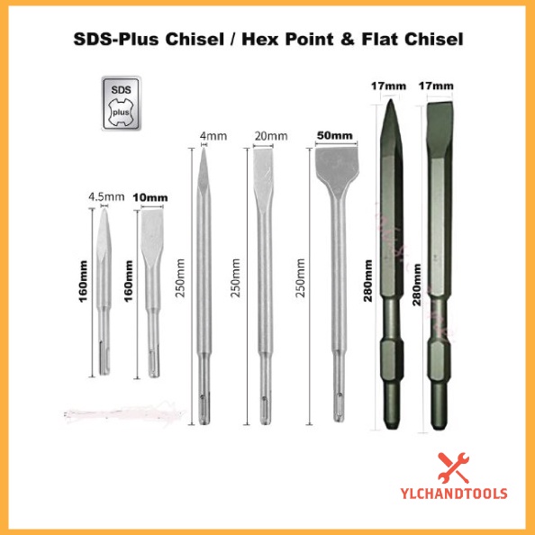 Pahat Kunci Hex SDS-PLUS CHISEL & HEX BULL POINT/ FLAT CHISEL | Shopee ...