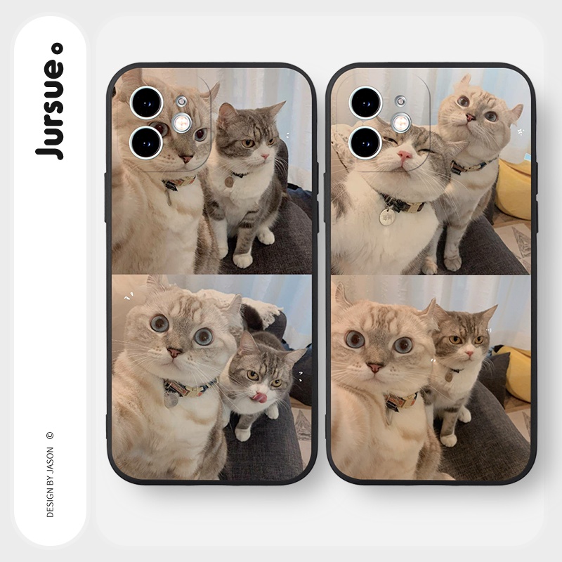 JURSUE Soft Silicone Matching Couple Set Cute Funny Shockproof Square ...