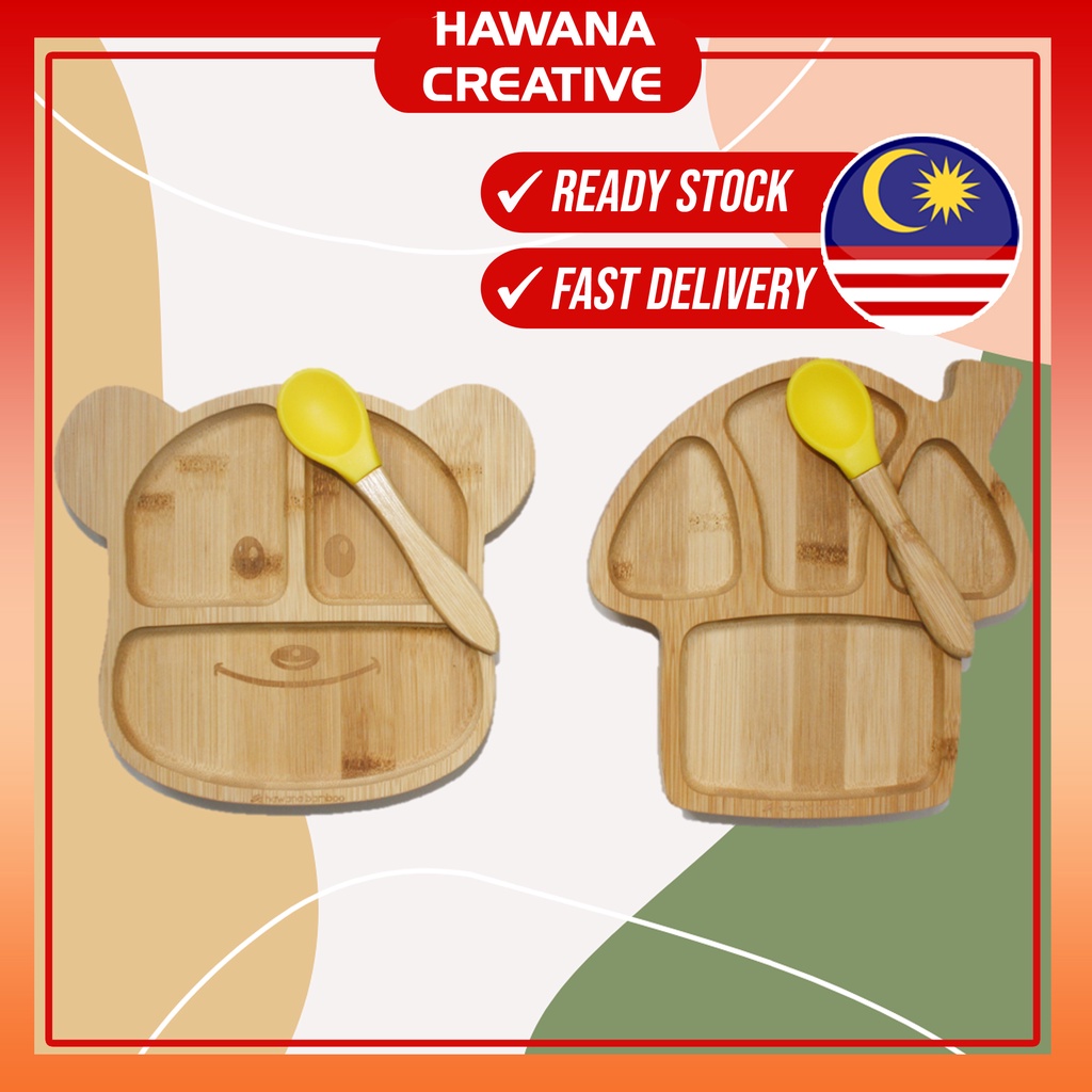 [READY STOCK] Wooden Bamboo Silicone Suction Plate Baby Led Weaning ...