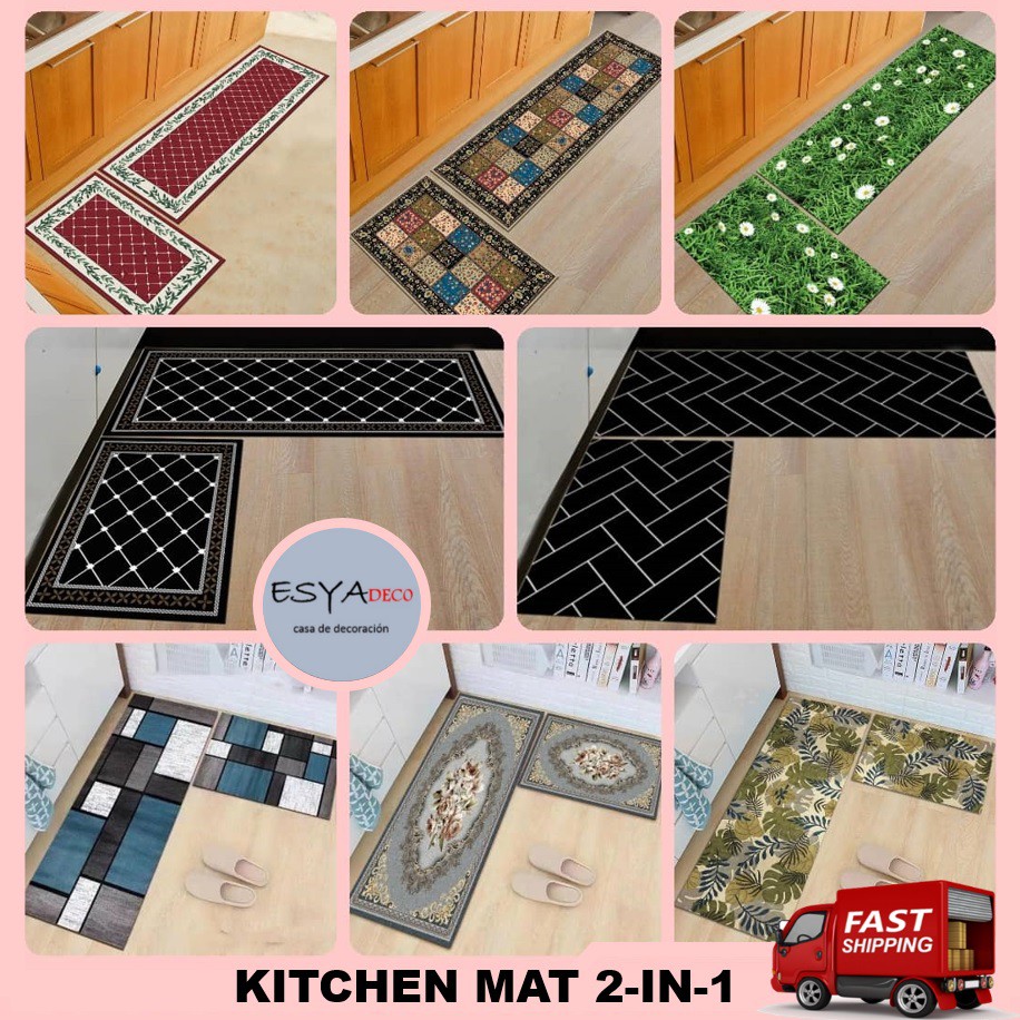 ESYADECO 2 pcs Alas Kaki Dapur Kitchen Mat Living Room Floor Mat Anti ...
