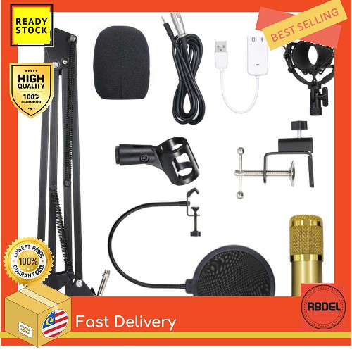 Hot Deal BM800 Condenser Microphone Lit Pro Audio Studio Recording & Brocasting Adjustable Mic ...