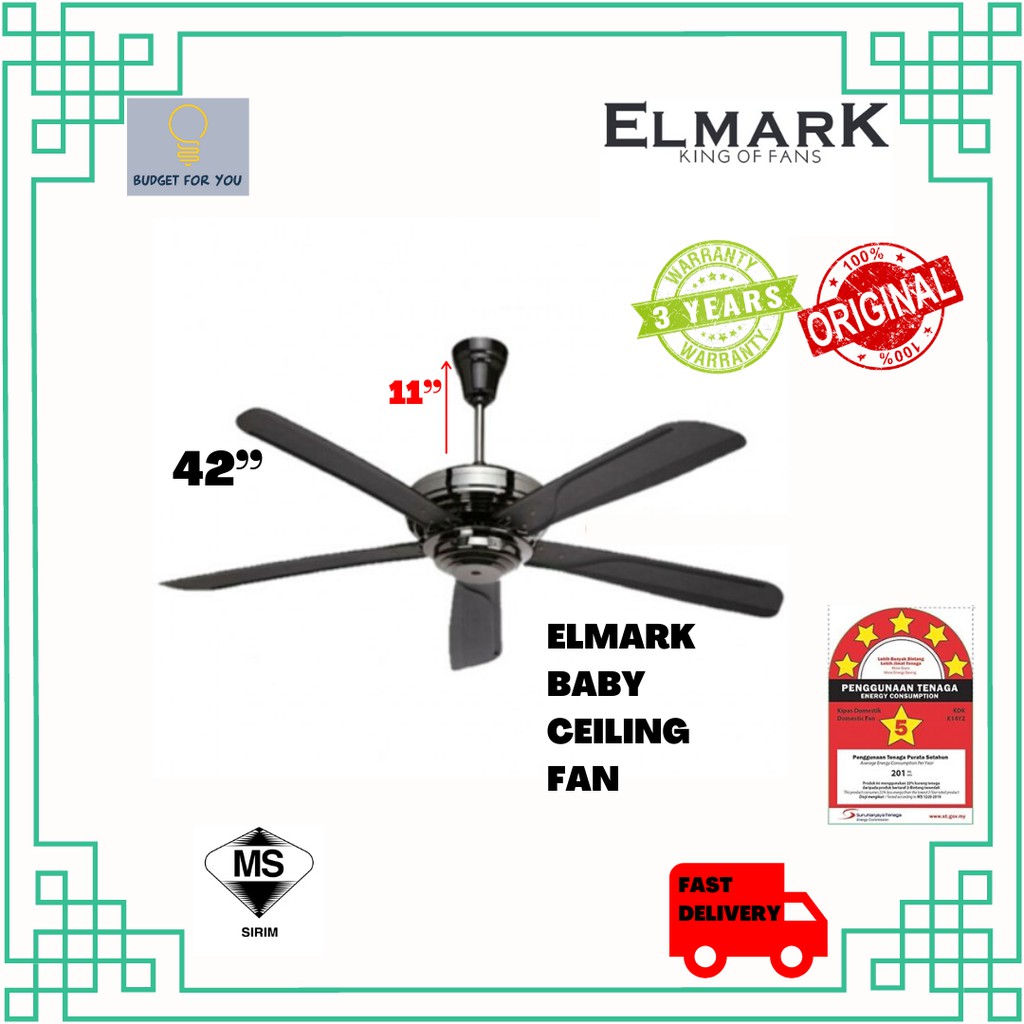[3 YEARS WARRANTY] Elmark V6 Baby Fan 42" Remote Control 5 Blade Elmark ...