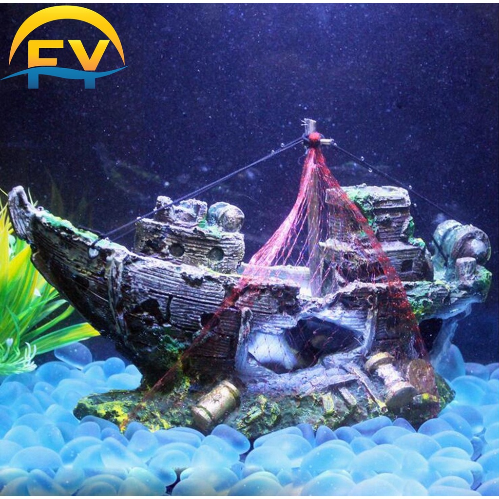 FY Aquarium Fish Tank Shipwreck Decoration Pirate Ship Treasure Ship ...