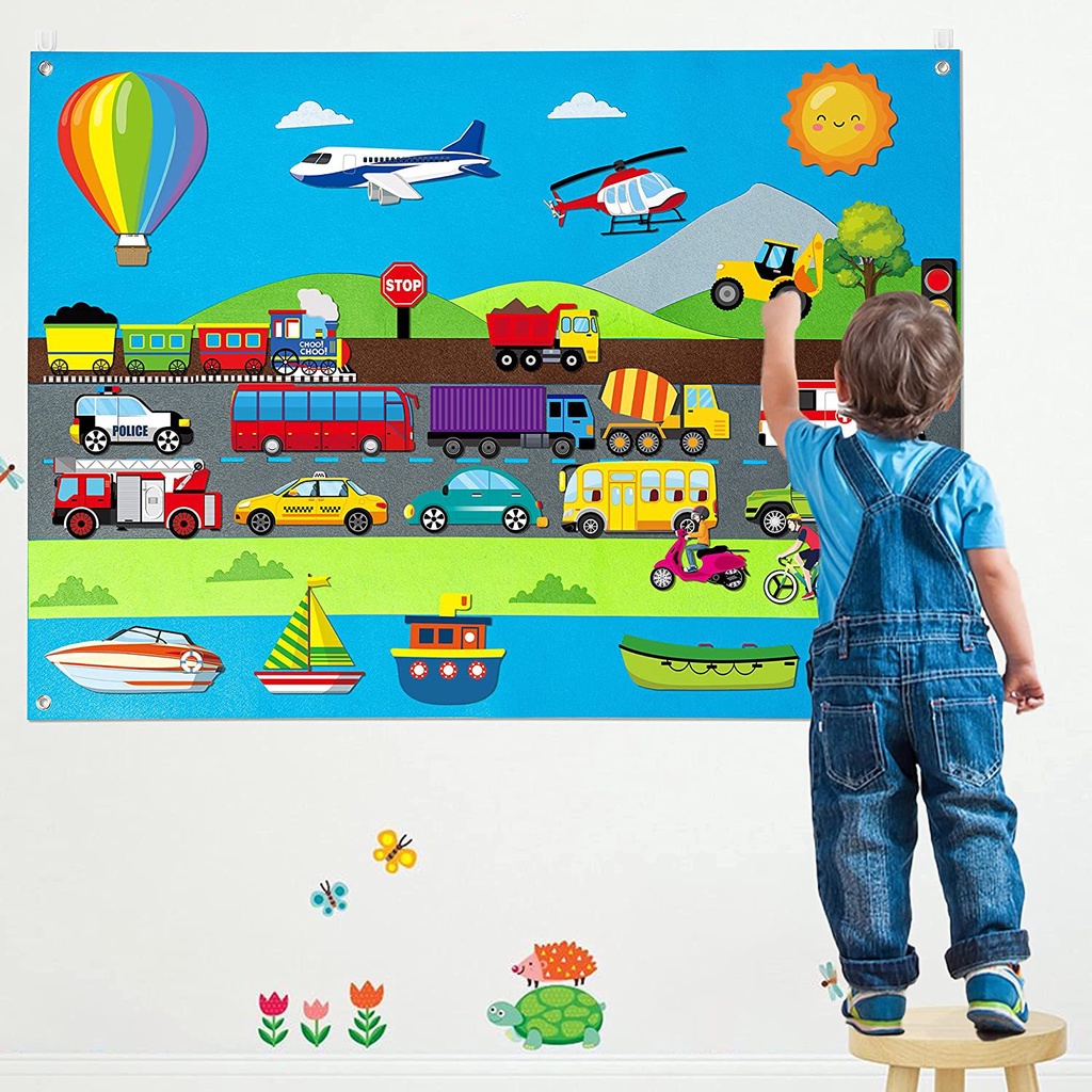 Vehicle Felt Story Board Baby Montessori Toys Transportation Theme ...