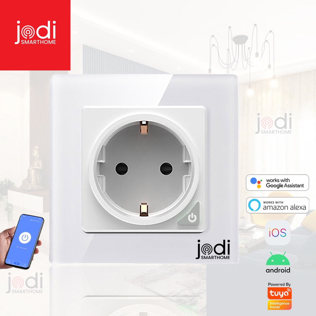 Jodi Smart Wall Socket Wifi EU White Glass Auto Google Assistant For ...