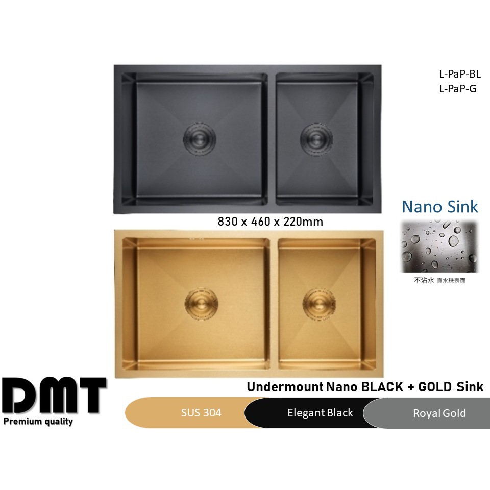 Stainless Steel Nano Black, Gold kitchen Sink, Handmade, Sinki Dapur ...