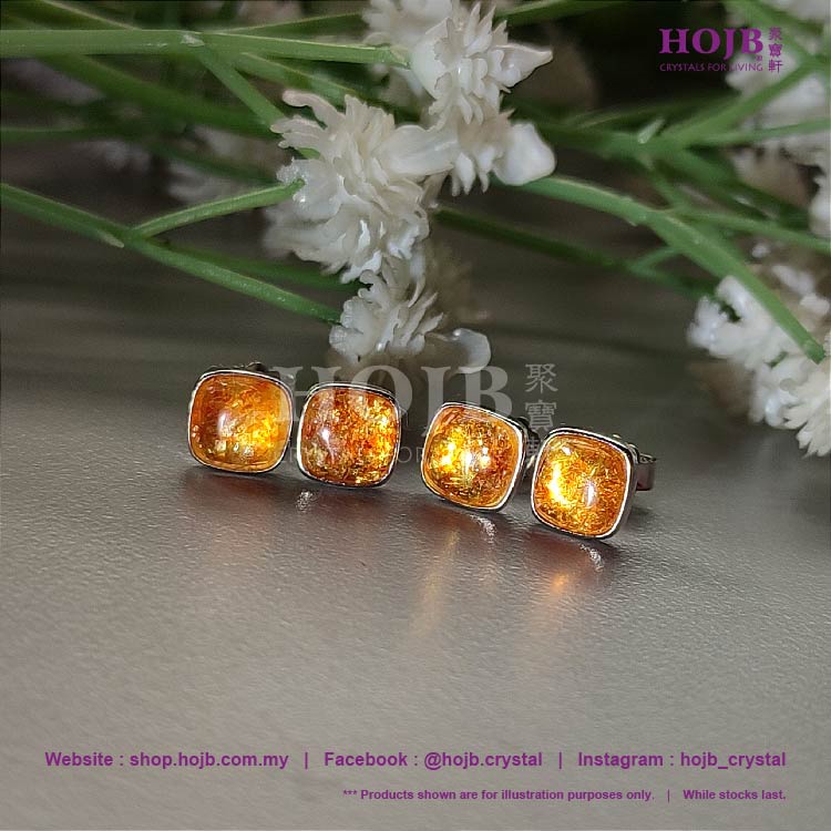 HOJB High Grade Golden SunStone Square S925 Silver Earring 8mm 聚寶軒优质金草莓太阳石正方形S925银耳环8mm | Shopee ...