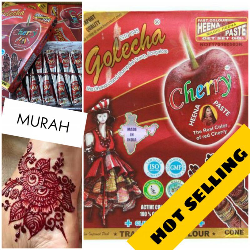 NEW Golecha Henna 3 IN 1 INAI KUKU INAI LUKIS CHERRY RED BLACK 1 BOX ...