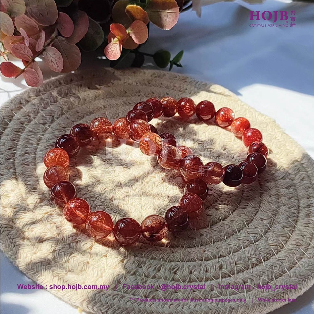 HOJB Brazilian Red Rutilated Quartz 5A Beads Bracelet 10-11.5mm 聚寶軒巴西烟花 ...