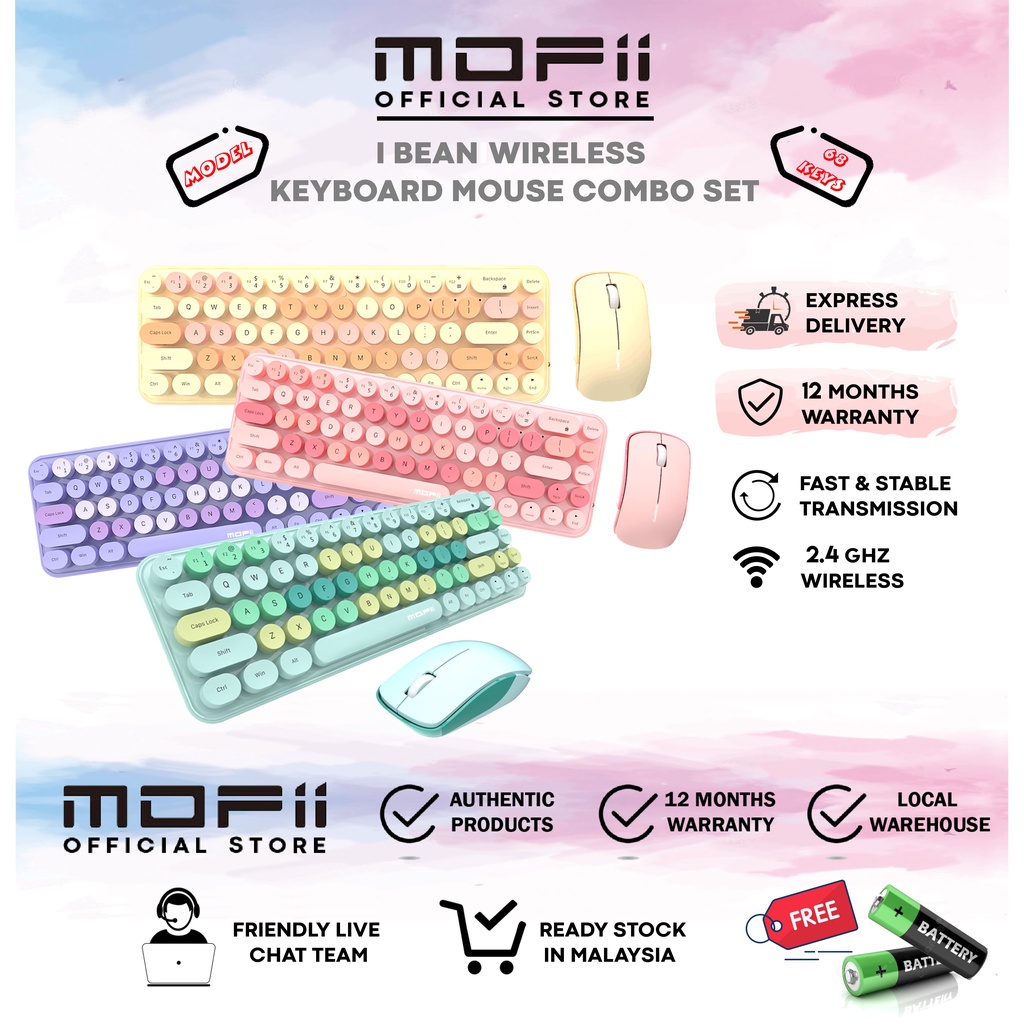 Mofii I Bean Wireless Keyboard Mouse Combo Set Office Table Laptop Pc Small Cute T Girls