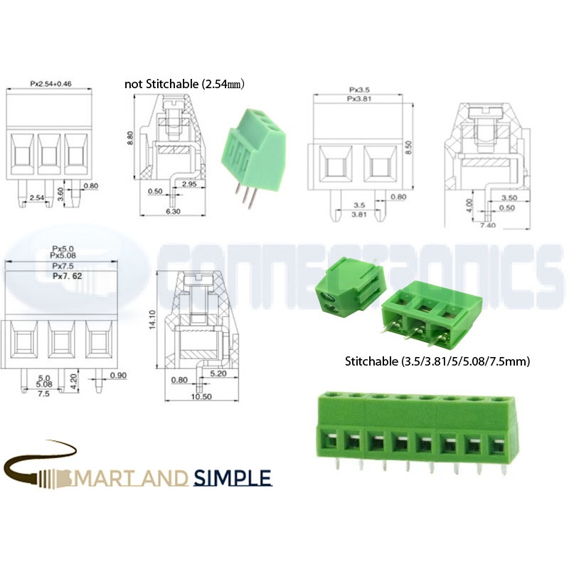 PCB Mount Screw Terminal Block Connector 2.54mm 3.81mm 5.00mm 2P 3p ...