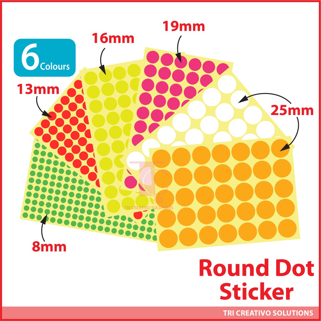 Round Dot Label Sticker / Fluorescent & White Color / Assorted Sizes ...