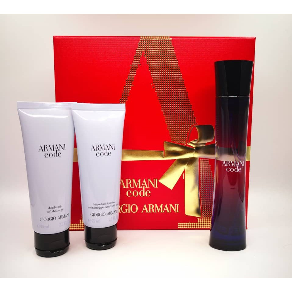 Giorgio Armani Code Women 75ml Perfume + 75ml Shower Gel + 75ml Body ...
