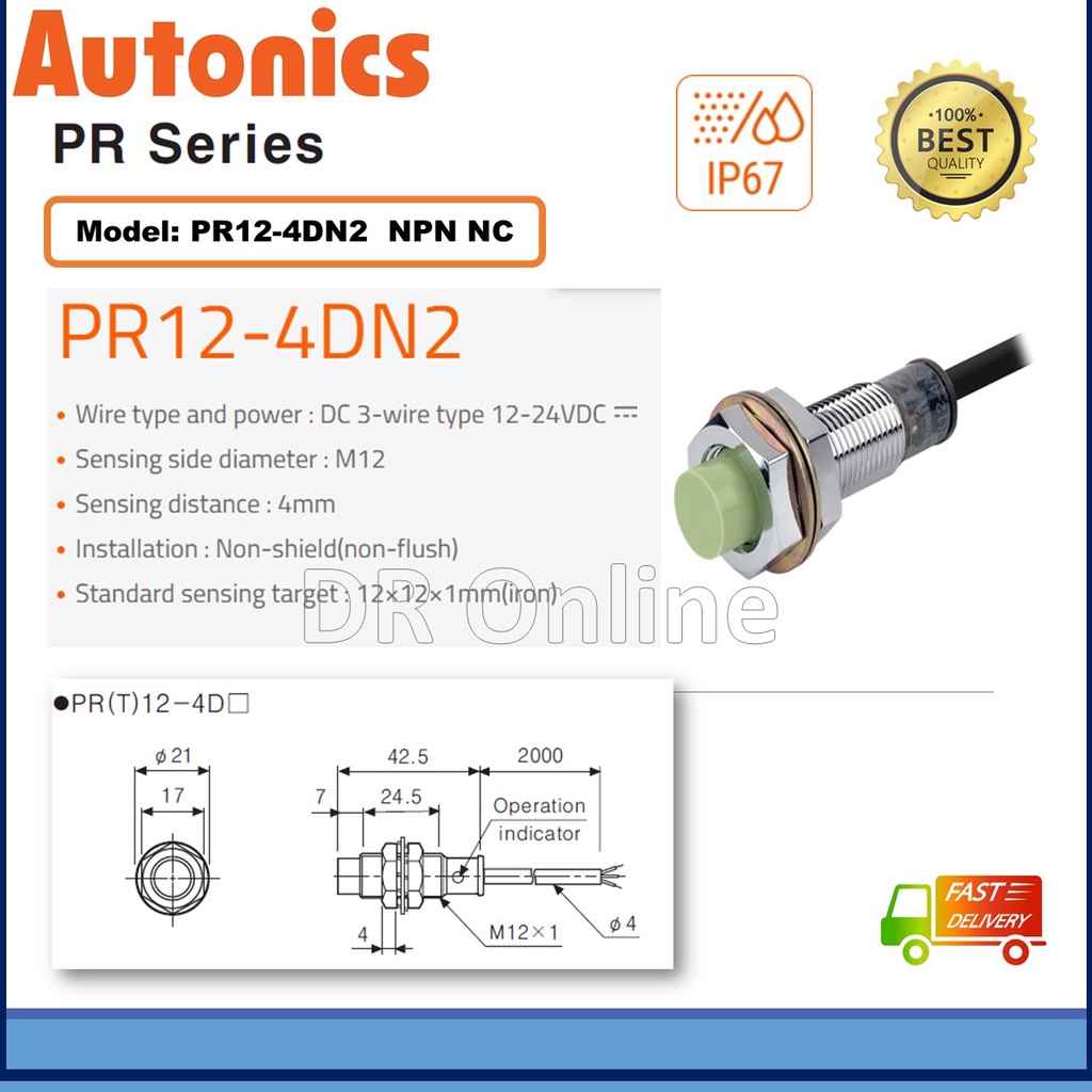 Autonics Proximity Sensor PR12-4DN2 M12, Sensing 4mm12-24VDC NPN NC ~ PR12-4DN2 | Shopee Malaysia