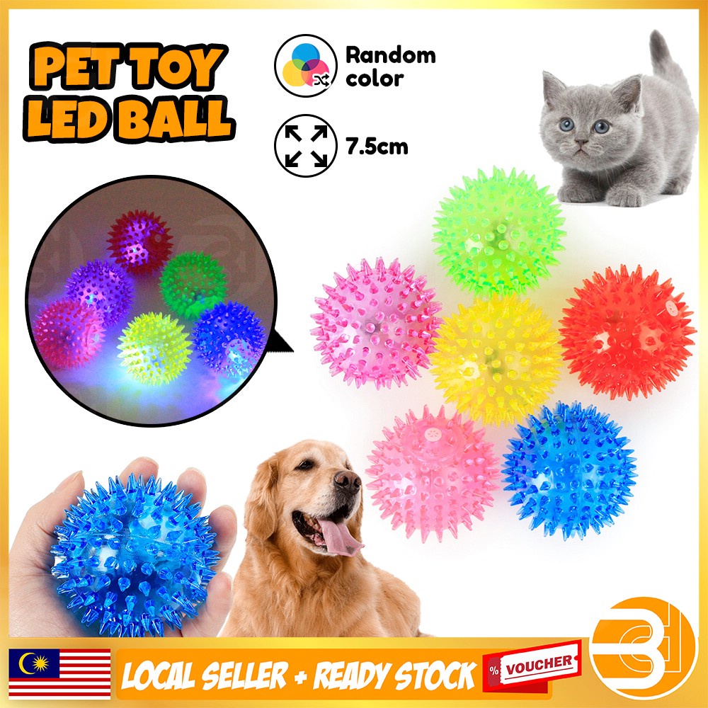BDC Cat Dog Puppy LED Squeaky Rubber Chew Molar Elastic Spike Ball Pet ...