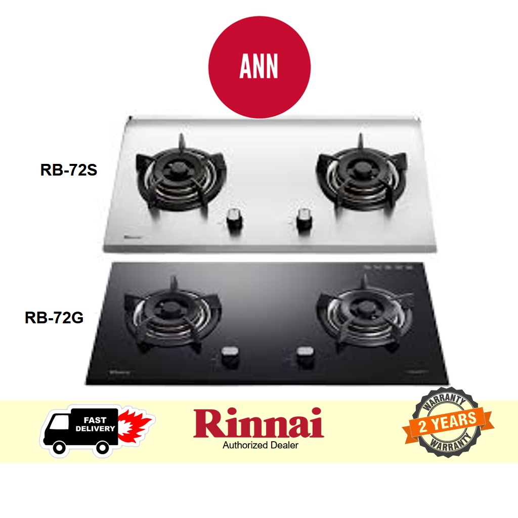 Rinnai Gas Hob RB72S RB72G 5.5Kw Twin Hyper Burner Stainless Steel / Glass Gas Stove Dapur Gas ...
