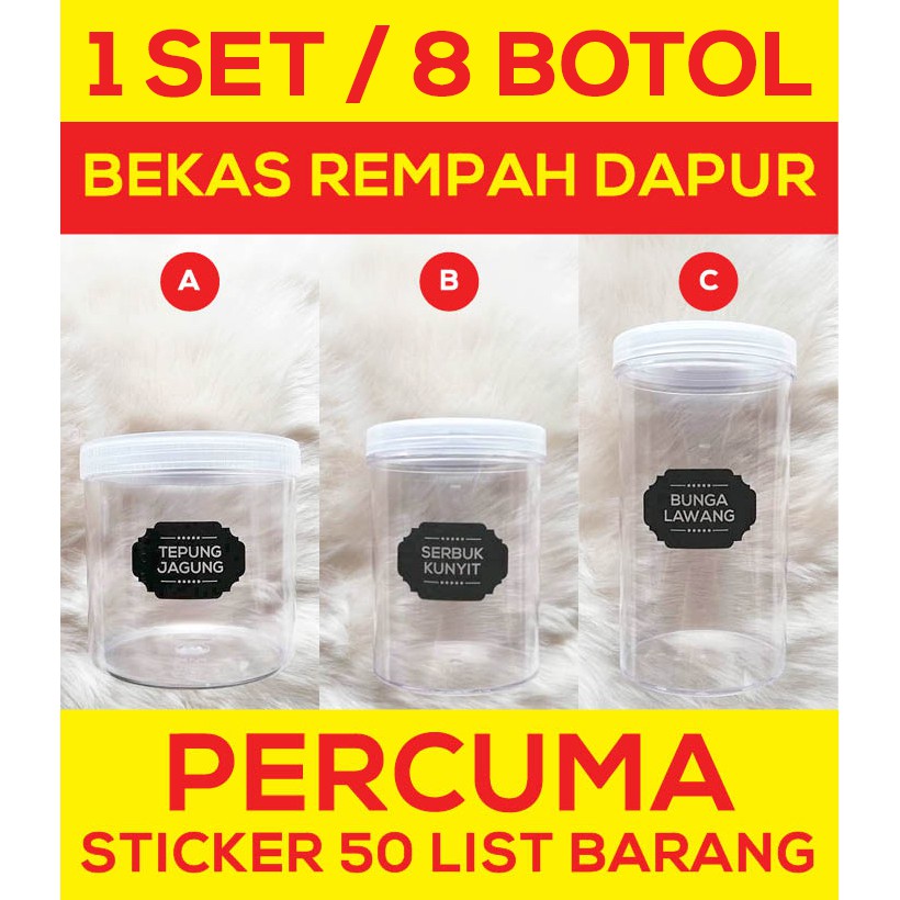 PERCUMA WATERPROOF STICKER LABEL 50 LIST / SET BEKAS SIMPANAN REMPAH ...