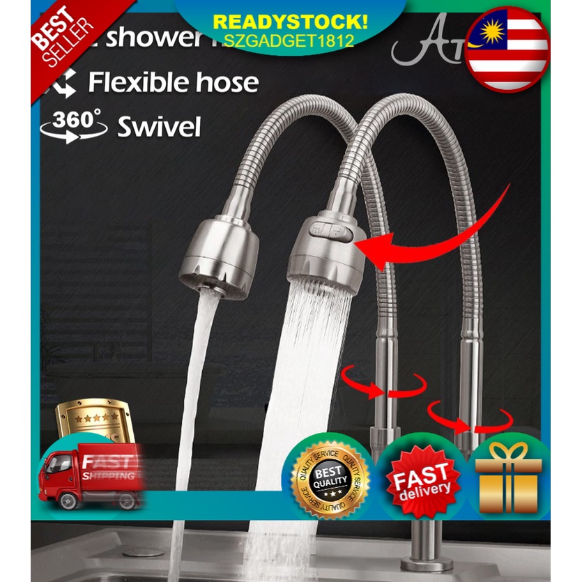 Flexible 360 Swivel Pillar Sink Tap Single / Twin Paip Air Sinki Dapur ...